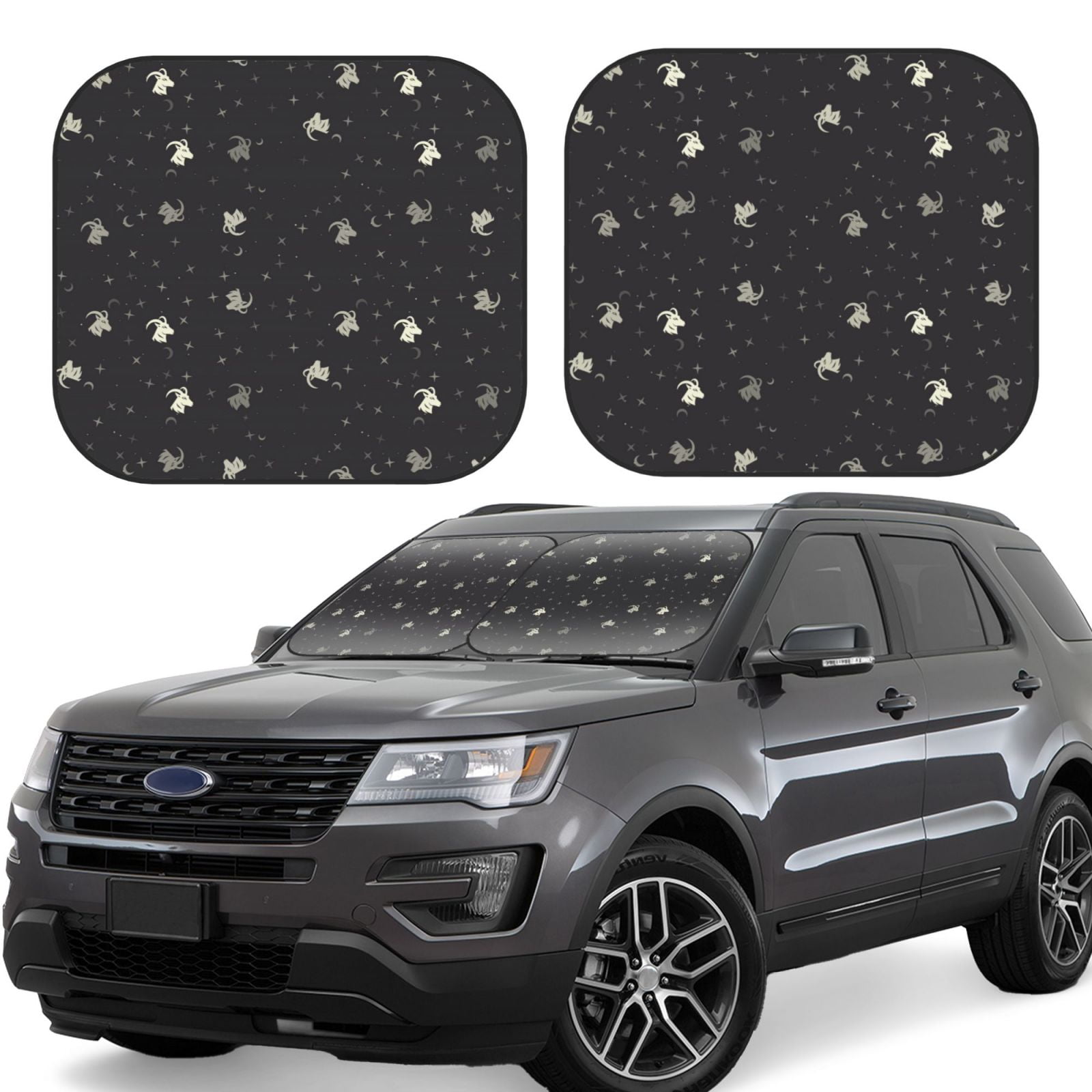 2 Piece Car Windshield Sun Shade - Artsy Cool Sheep Head Stars Moon ...