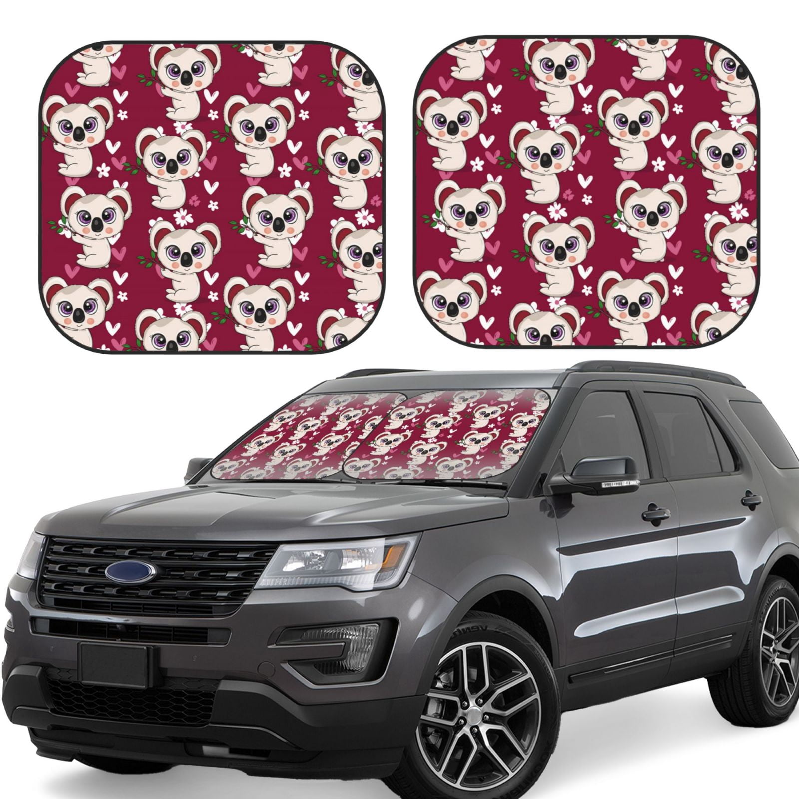 2 Piece Car Windshield Sun Shade - Big Eyes Koala Burgundy Foldable ...