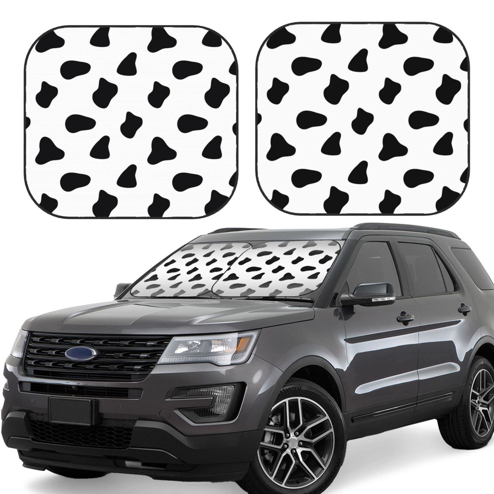 2 Piece Car Windshield Sun Shade - Black White Cow Print Foldable Front ...