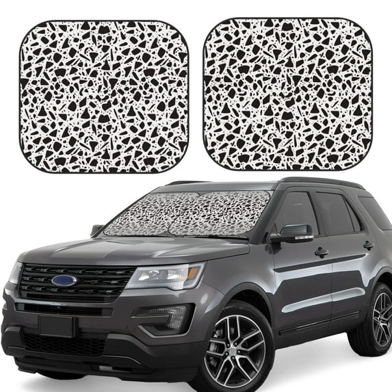 2 Piece Car Windshield Sun Shade - Black White Graphics Foldable Front ...