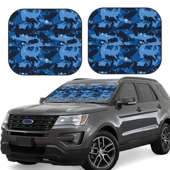 2 Piece Car Windshield Sun Shade - Blue camouflage hammerhead shark ...