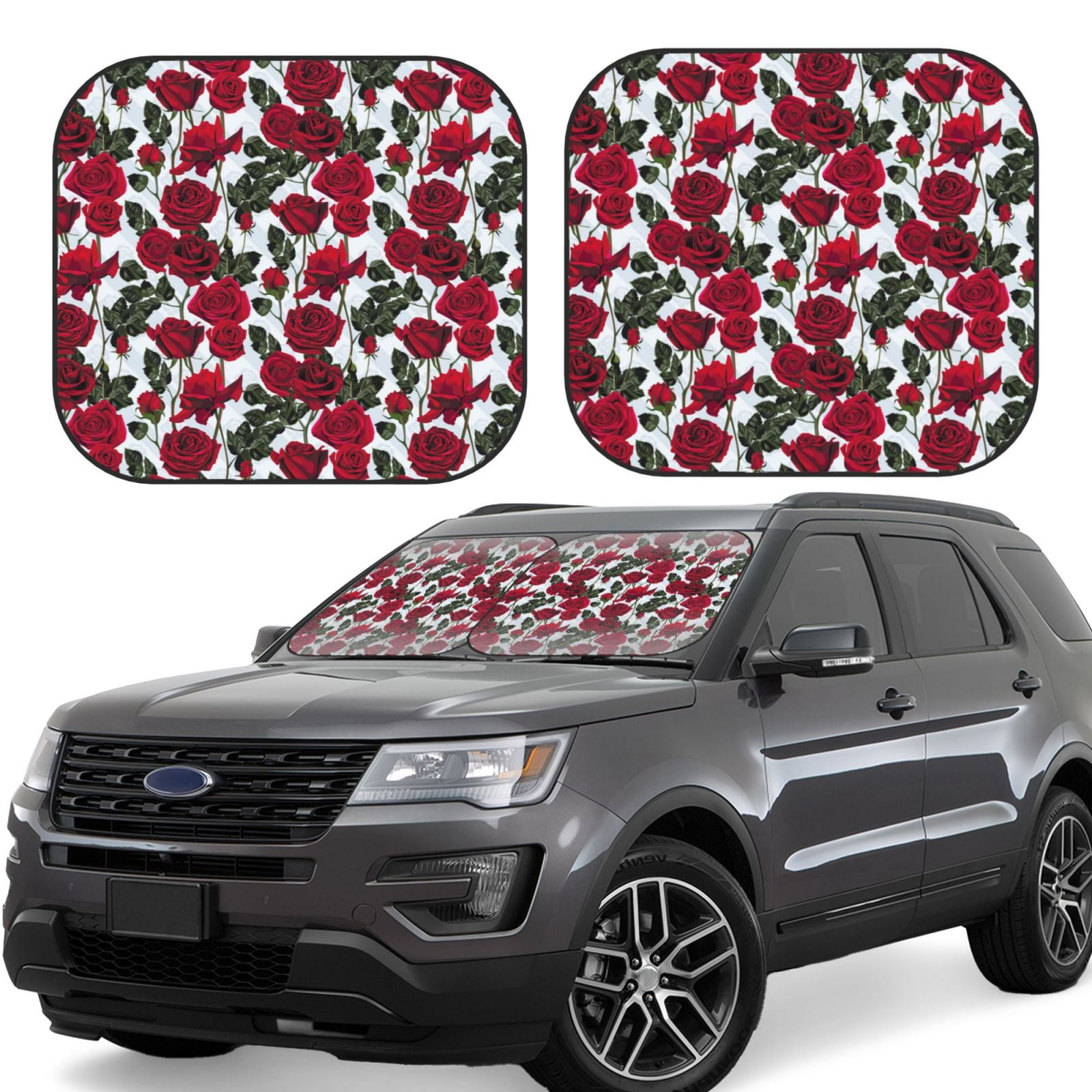 2 Piece Car Windshield Sun Shade - Bouquet Rose Flowers Foldable Front ...