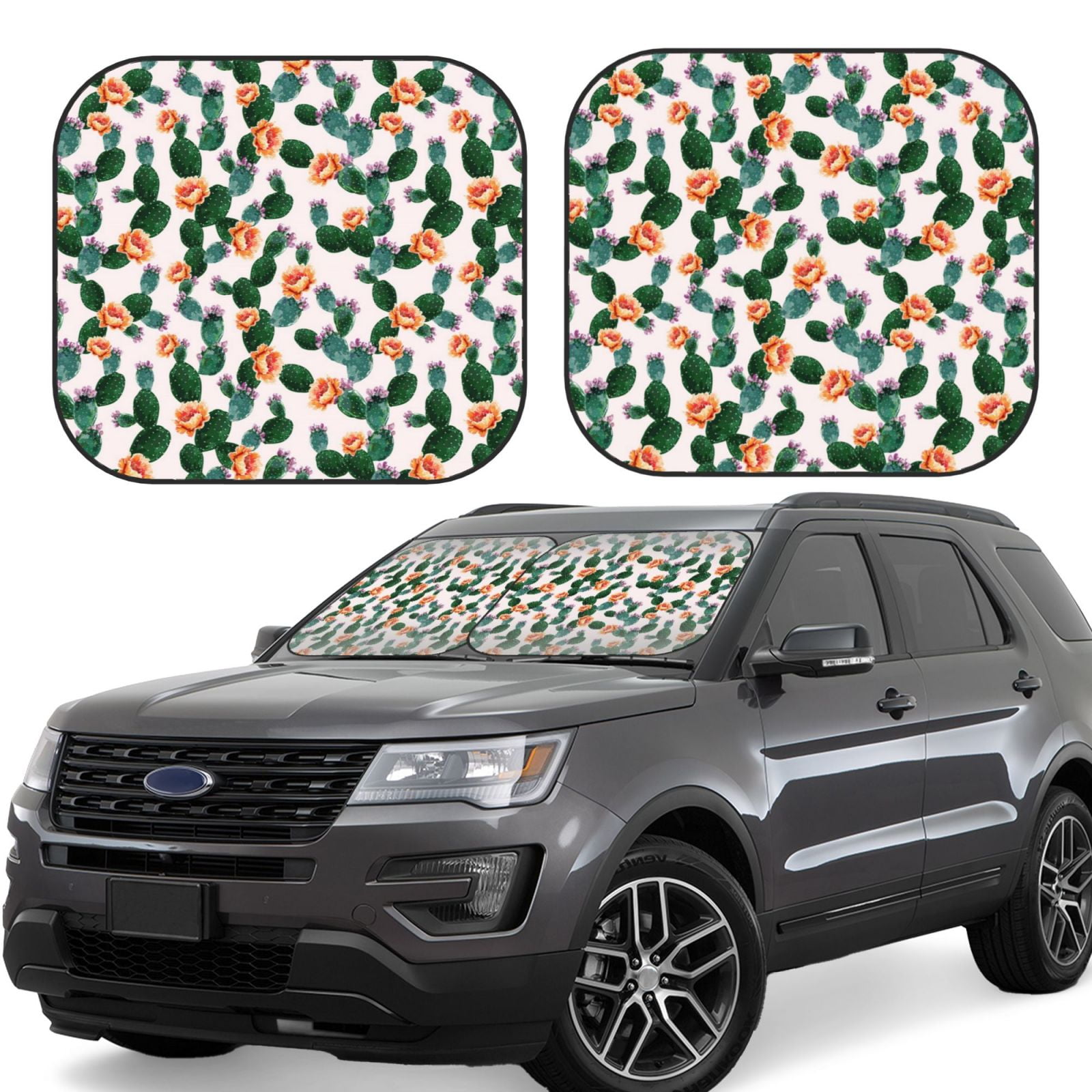 2 Piece Car Windshield Sun Shade - Cactuses Foldable Front Car Window ...