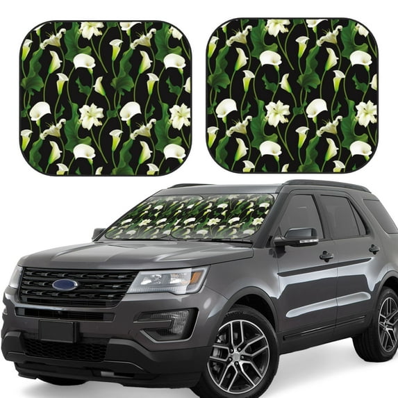 2 Piece Car Windshield Sun Shade - Calla Lily Flowers Black Foldable ...