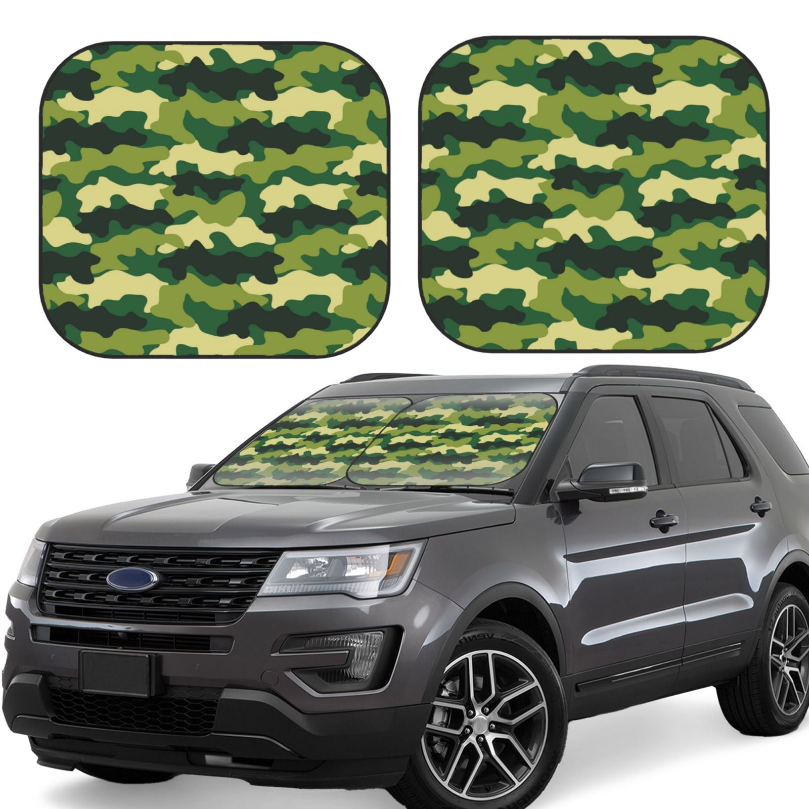 2 Piece Car Windshield Sun Shade - Camo Green Classic Foldable Front ...