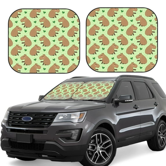 2 Piece Car Windshield Sun Shade - Capybara Print Green Foldable Front ...