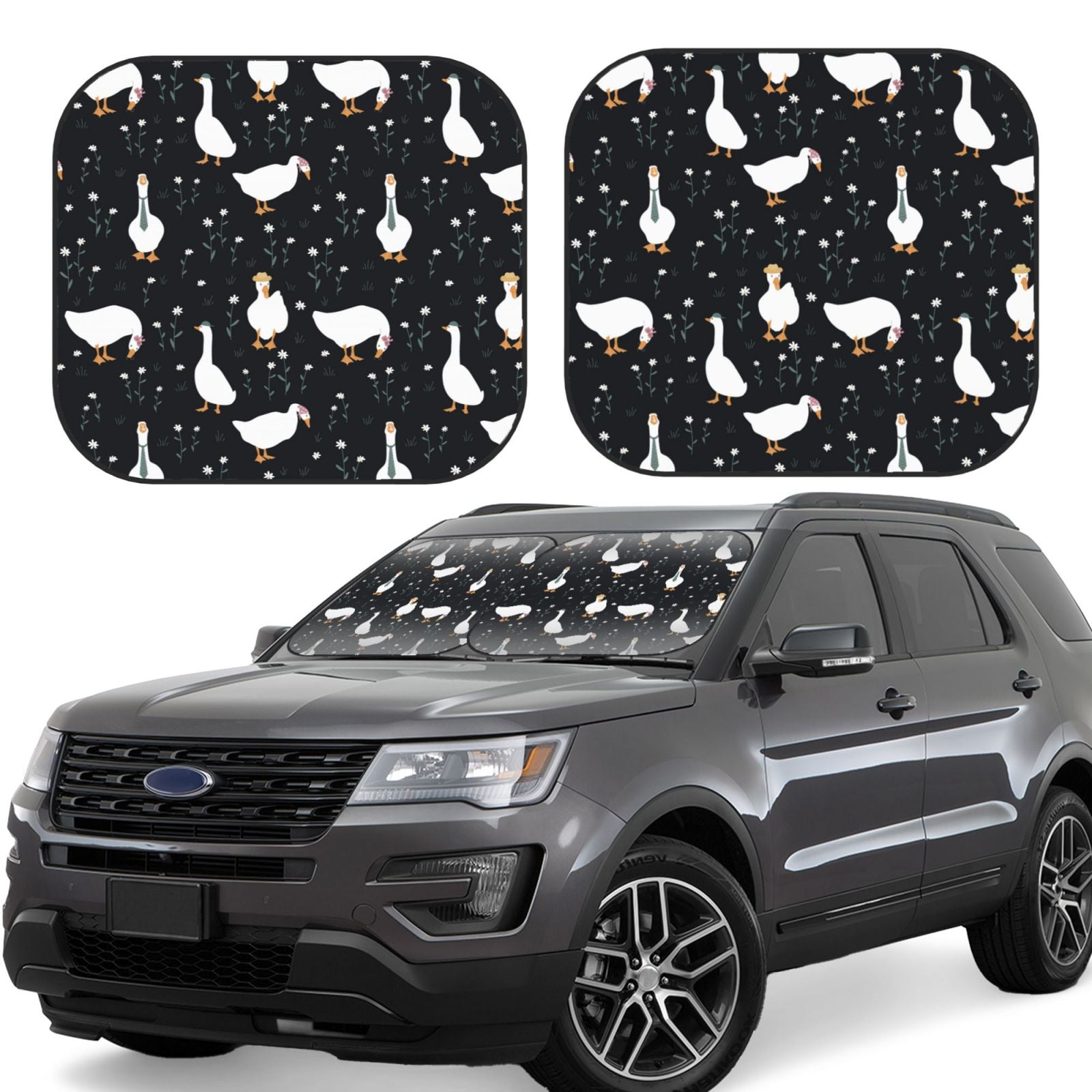2 Piece Car Windshield Sun Shade - Cartoon Cute Duck Hat Tie Flower ...