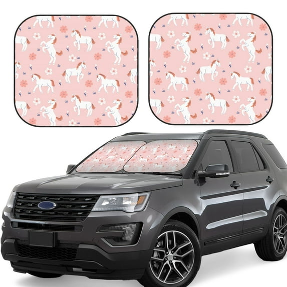 2 Piece Car Windshield Sun Shade - Cartoon Cute Horse Flower Pink ...
