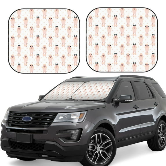 2 Piece Car Windshield Sun Shade - Cartoon Cute Poodle Dog Bow Tie ...