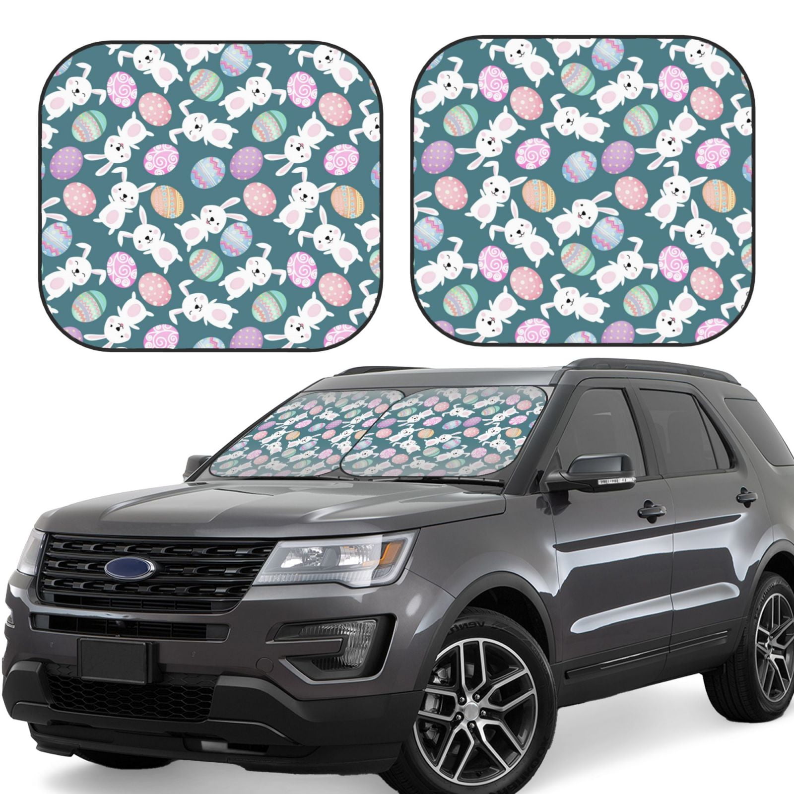 2 Piece Car Windshield Sun Shade - Cartoon Cute Rabbit Patterned Egg ...