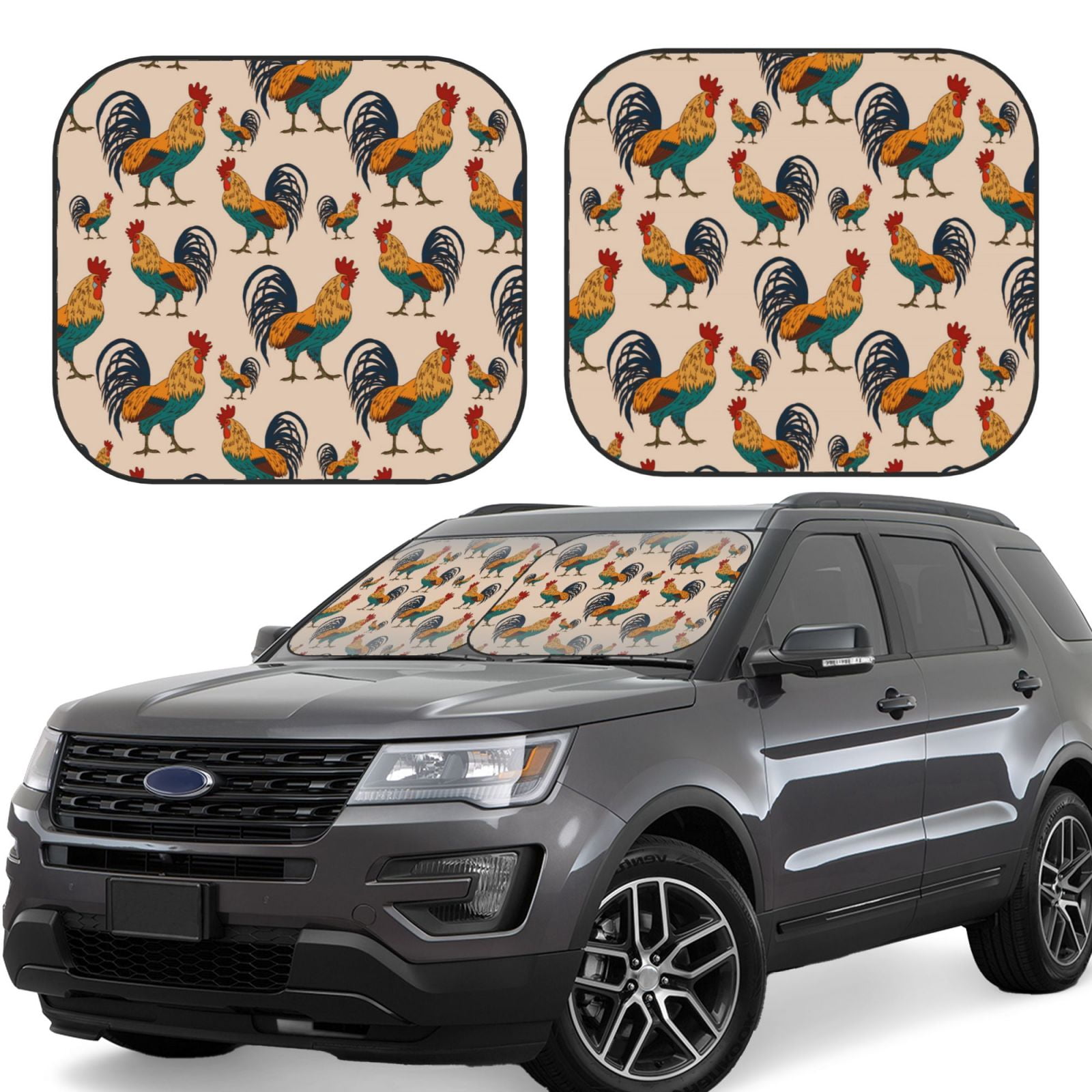 2 Piece Car Windshield Sun Shade - Cartoon Cute Rooster Chicken ...