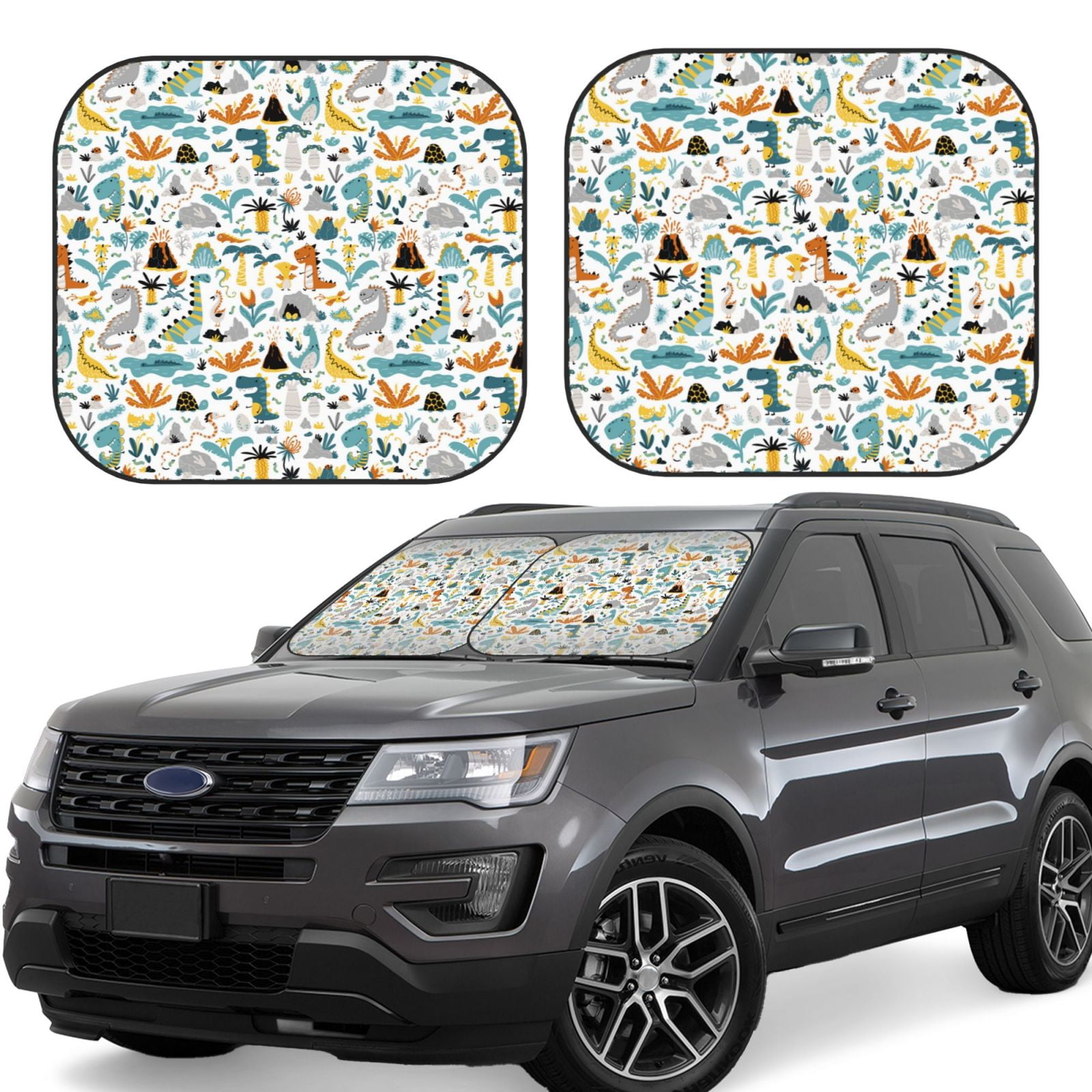 2 Piece Car Windshield Sun Shade - Cartoon Dinosaur A Foldable Front ...