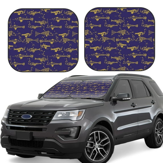 2 Piece Car Windshield Sun Shade - Cartoon Golden Fish Foldable Front ...