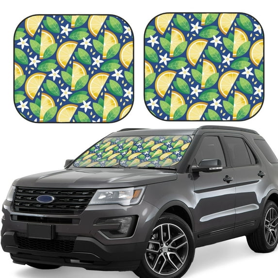 2 Piece Car Windshield Sun Shade - Cartoon Lemon Flower Foldable Front ...