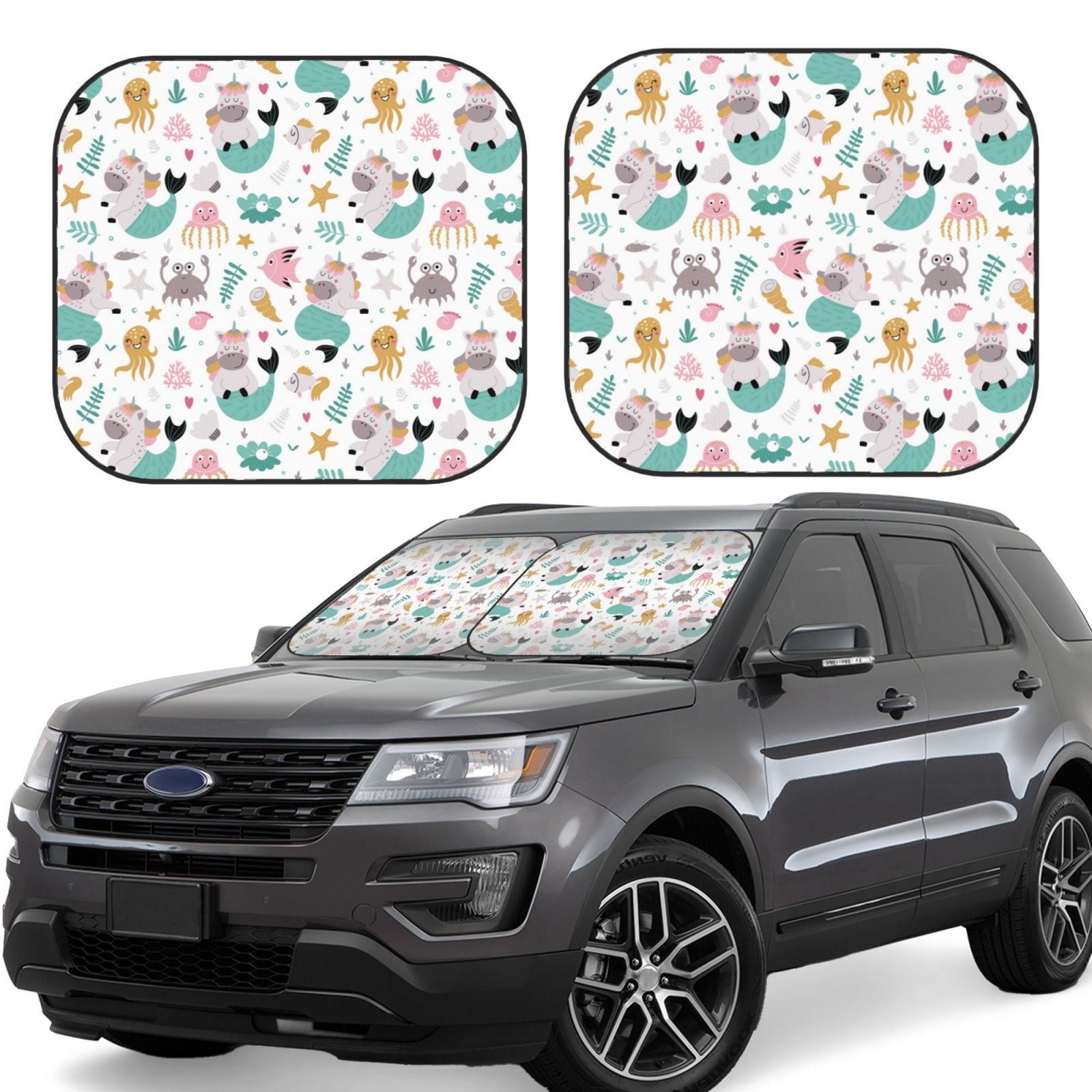 2 Piece Car Windshield Sun Shade - Cartoon Octopus Crab Foldable Front ...