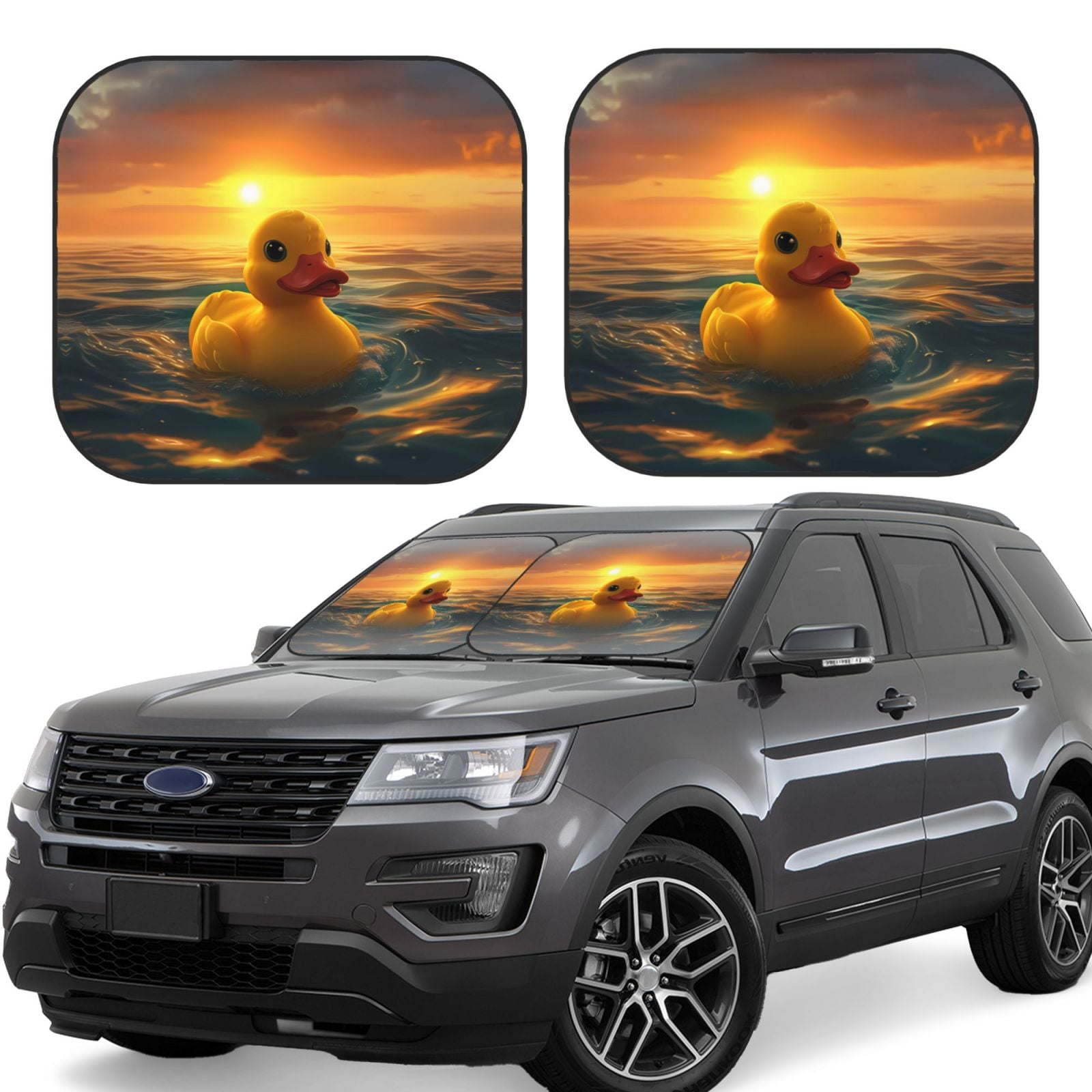 2 Piece Car Windshield Sun Shade - Cartoon Swimming Yellow Duck ...