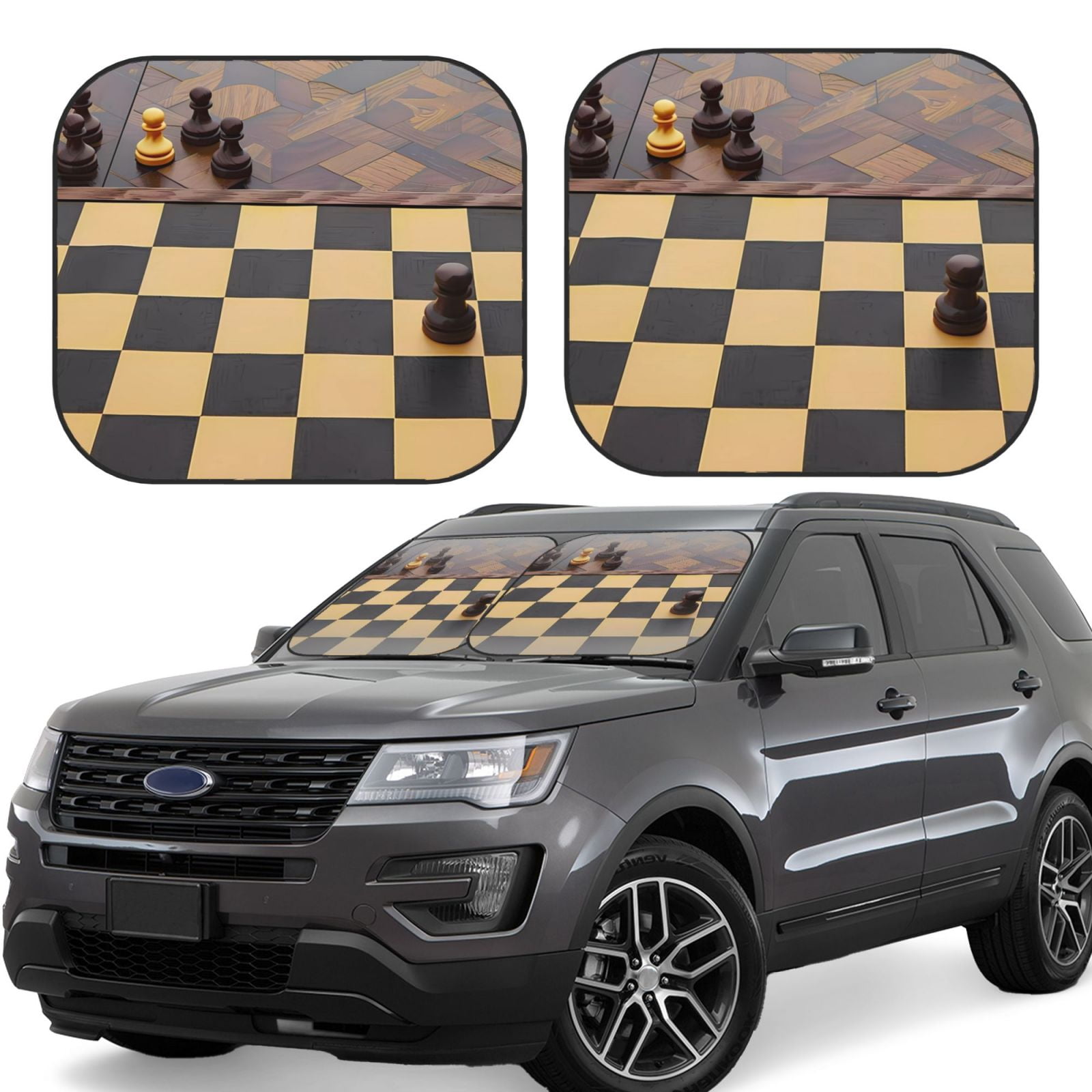 2 Piece Car Windshield Sun Shade - Chess Board With Pawns Foldable ...