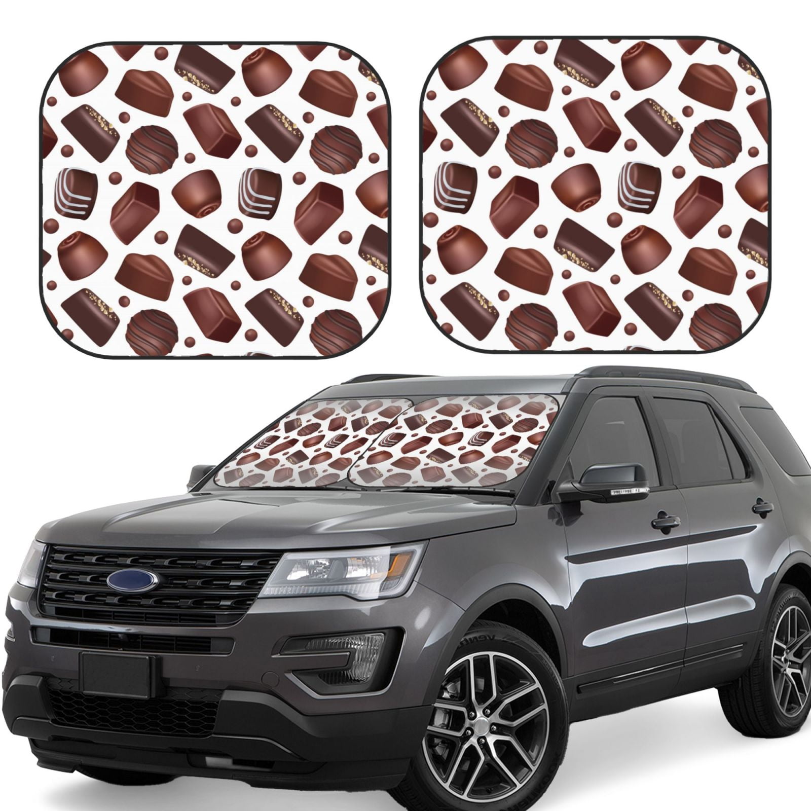 2 Piece Car Windshield Sun Shade - Chocolate Pattern No.9040 Foldable ...
