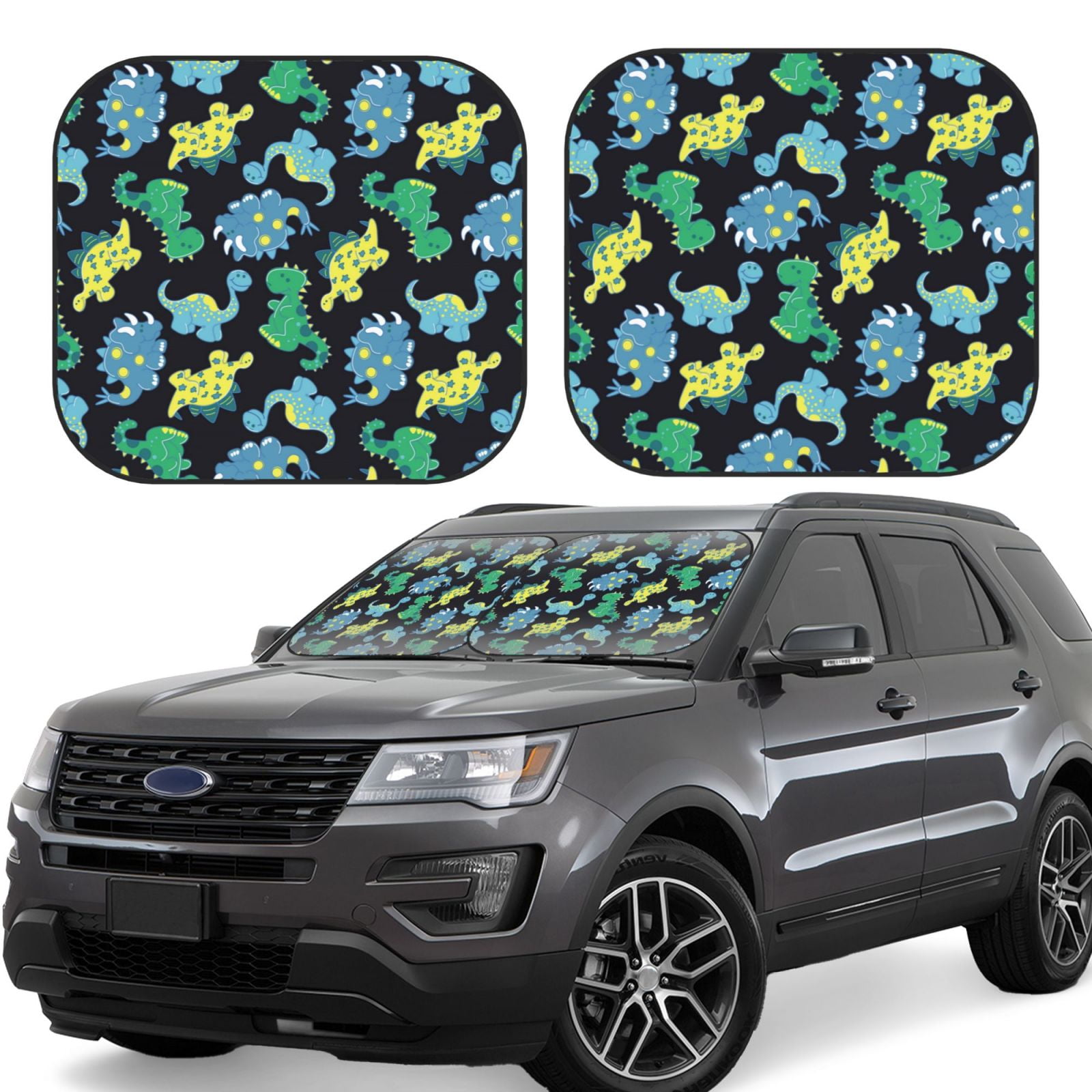2 Piece Car Windshield Sun Shade - Colorful Dinosaur Foldable Front Car ...