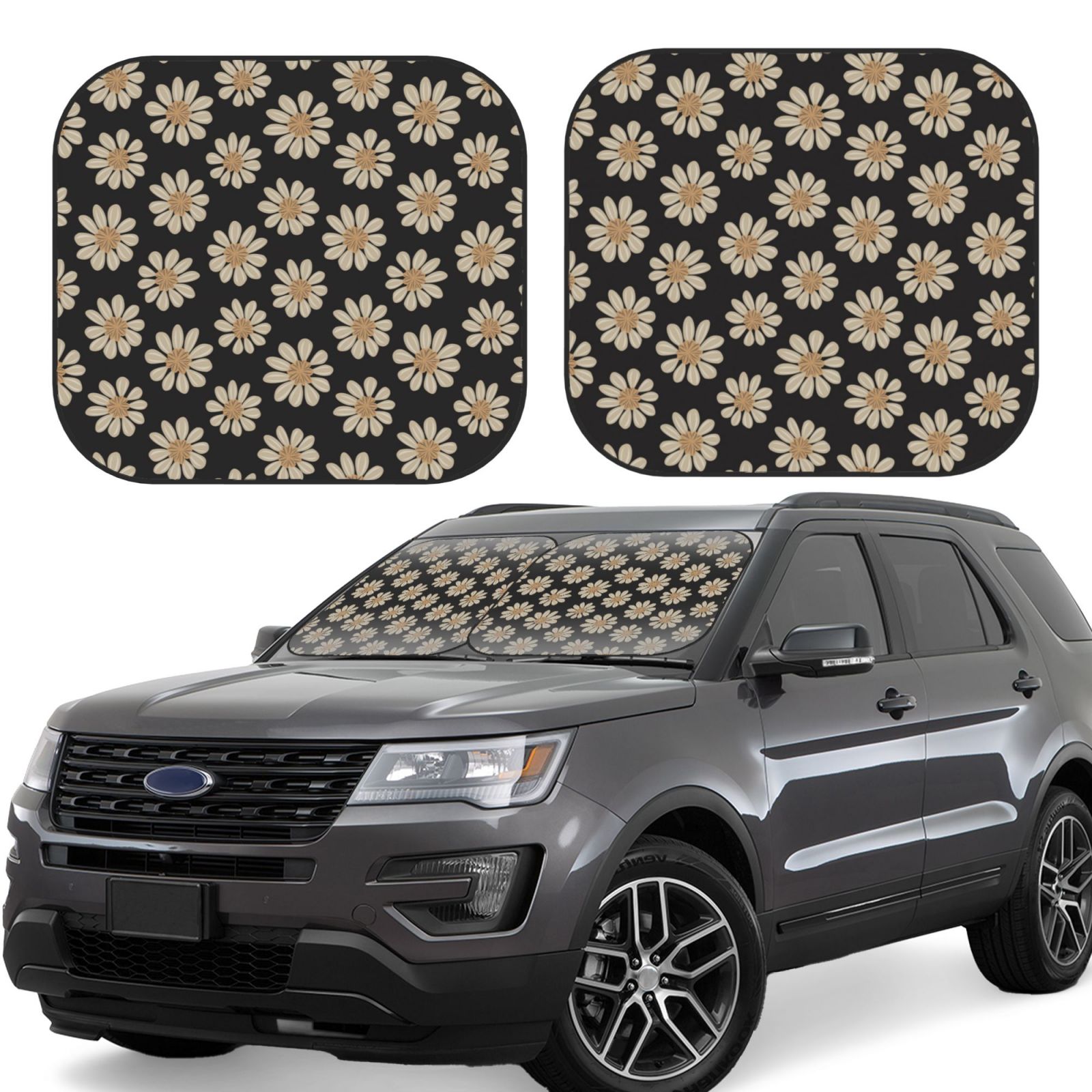 2 Piece Car Windshield Sun Shade - Colour Floral Foldable Front Car ...