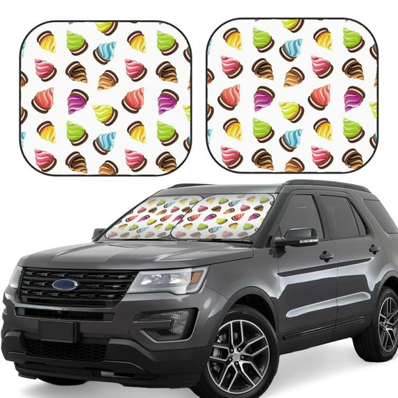 2 Piece Car Windshield Sun Shade - Colourful Ice Cream Print White ...