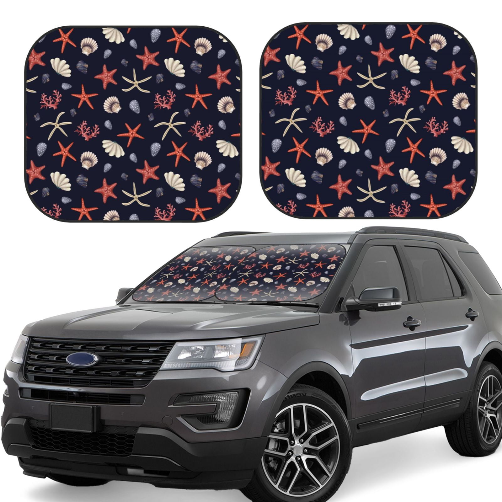 2 Piece Car Windshield Sun Shade - Conch Shells Print No.9049 Foldable ...