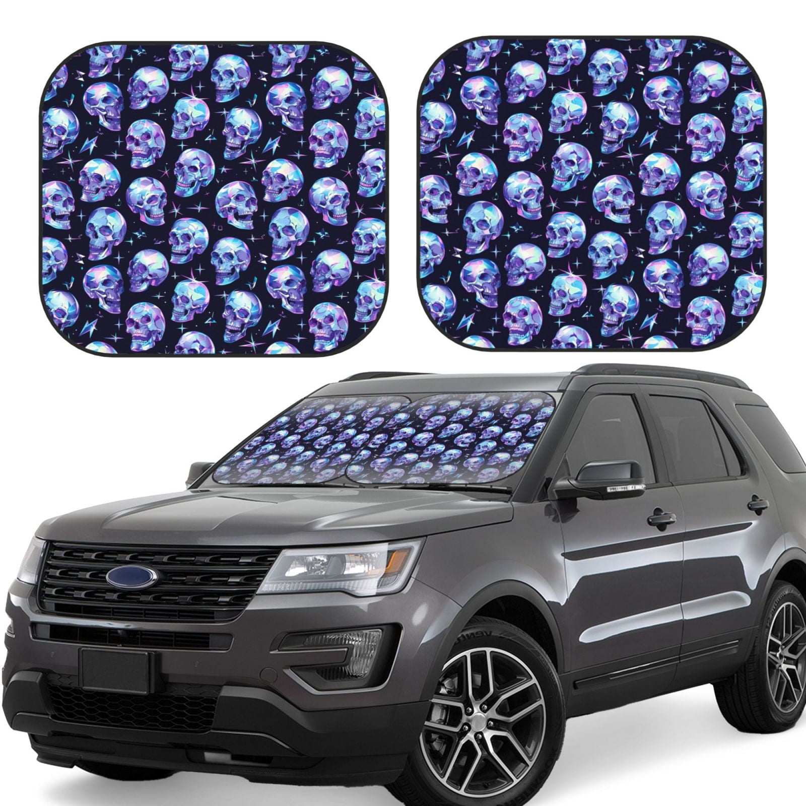 2 Piece Car Windshield Sun Shade - Crystal Skull Foldable Front Car ...