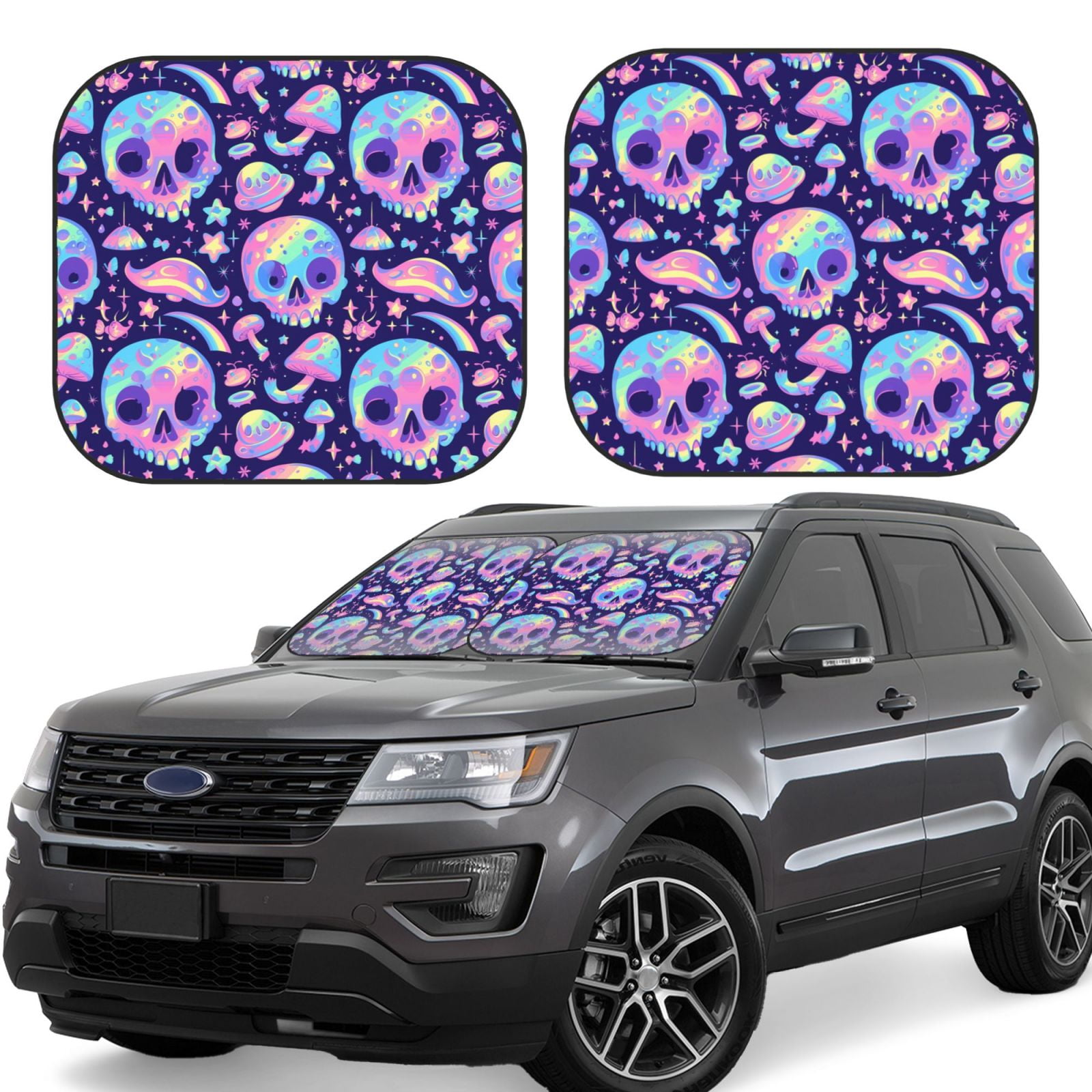 2 Piece Car Windshield Sun Shade - Crystal Skull Mushroom Foldable ...