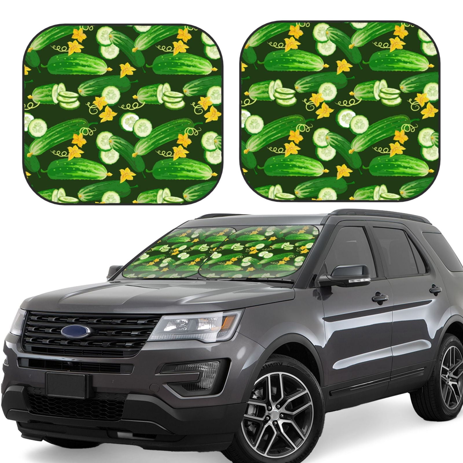 2 Piece Car Windshield Sun Shade - Cucumber Pattern Leaf Foldable Front ...