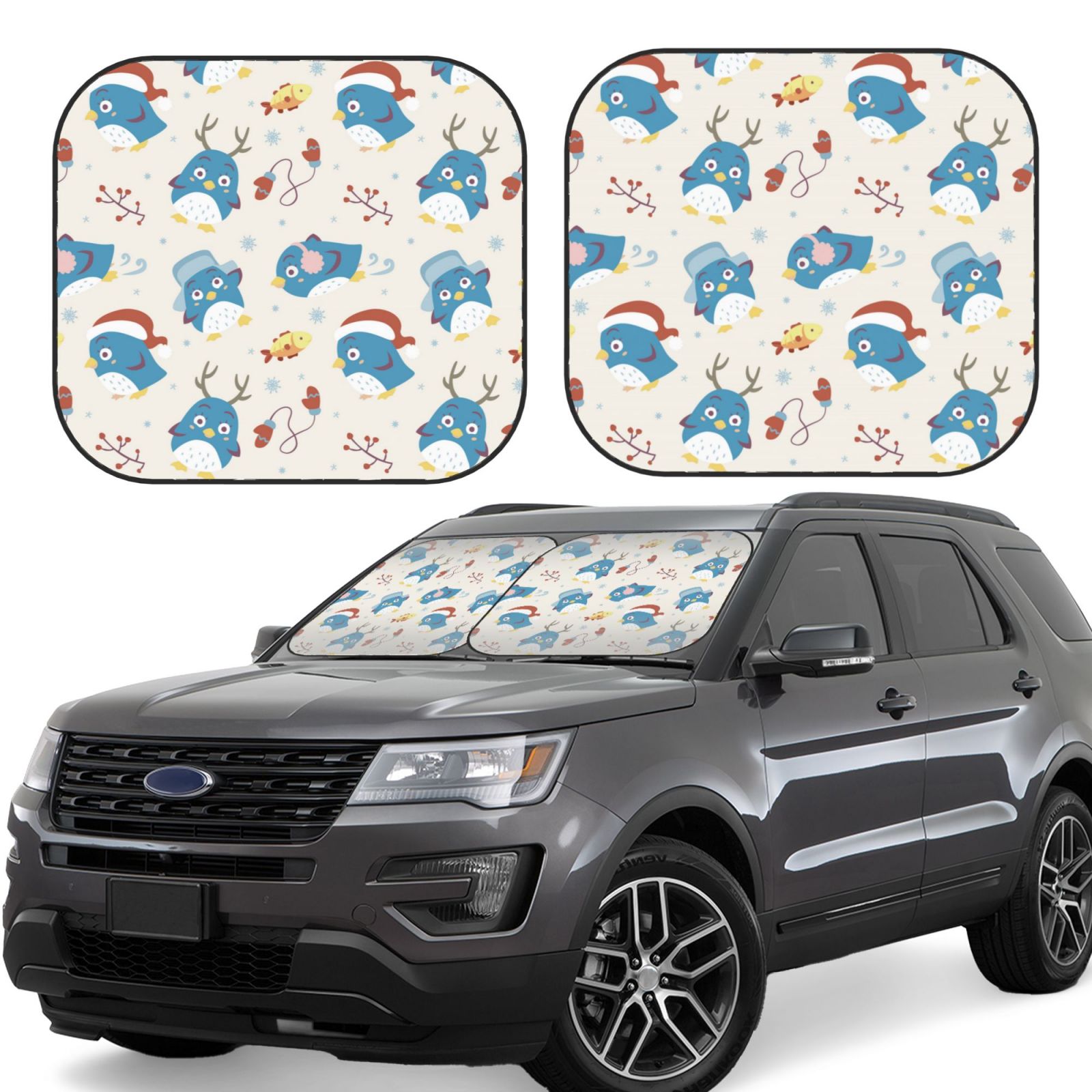 2 Piece Car Windshield Sun Shade - Cute Cartoon Penguin Foldable Front ...