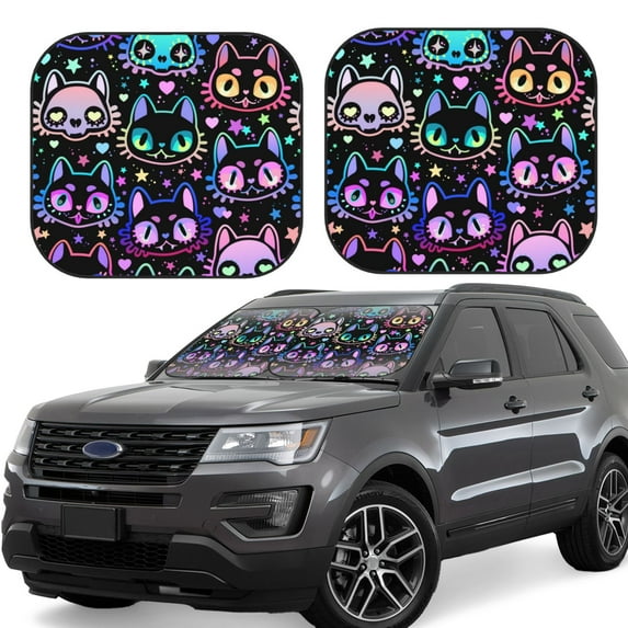 2 Piece Car Windshield Sun Shade - Cute Cat A Foldable Front Car Window ...