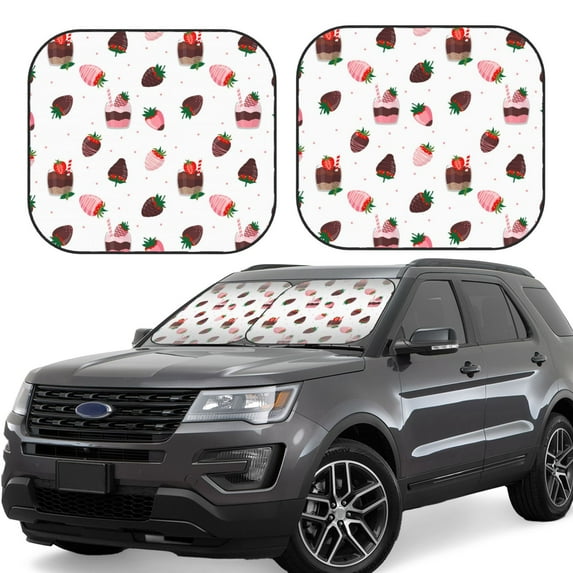2 Piece Car Windshield Sun Shade - Cute Chocolate Strawberry Foldable ...