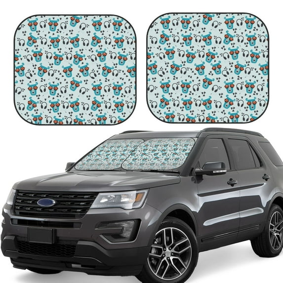 2 Piece Car Windshield Sun Shade - Cute Dog Music Foldable Front Car ...