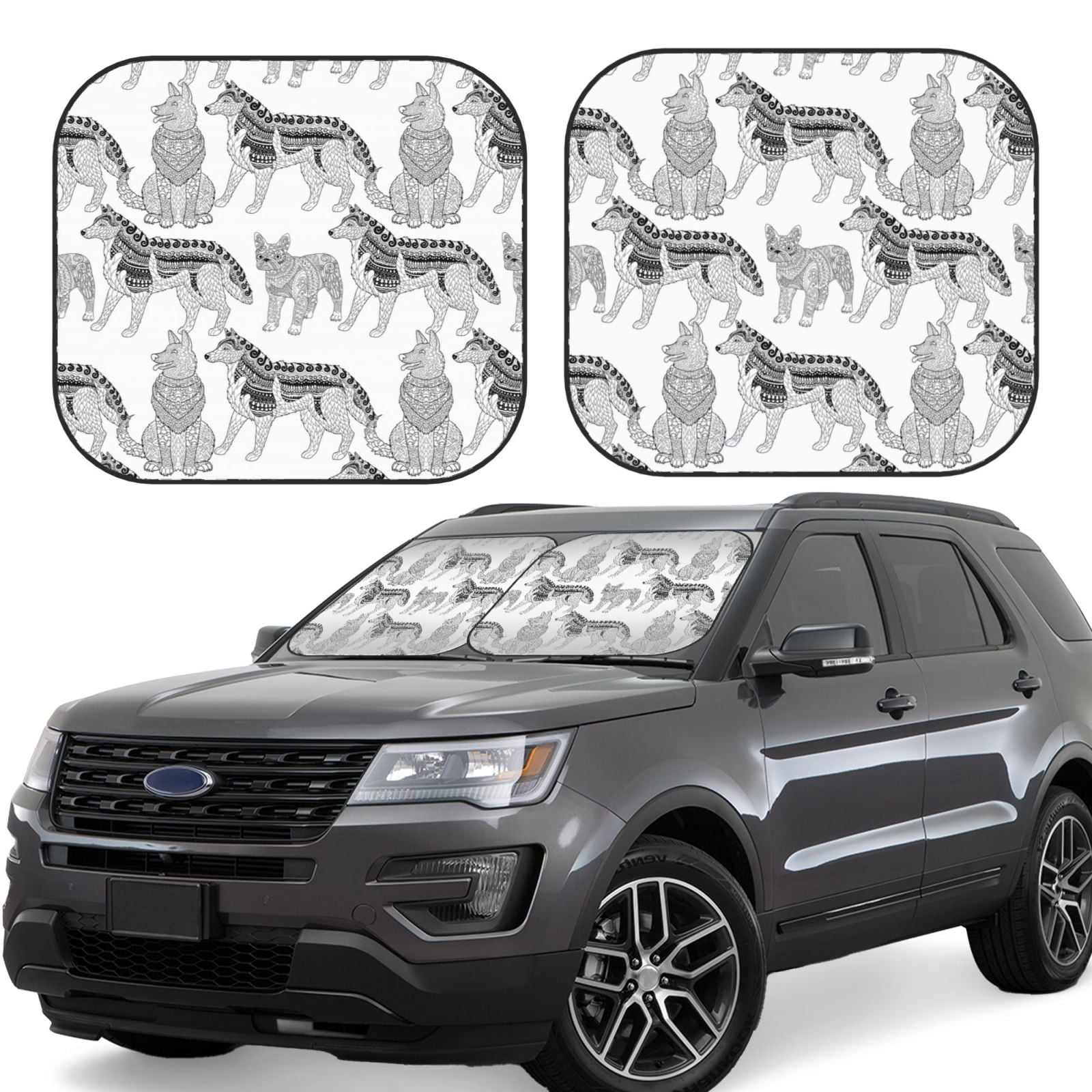 2 Piece Car Windshield Sun Shade - Cute German Shepherd Foldable Front ...