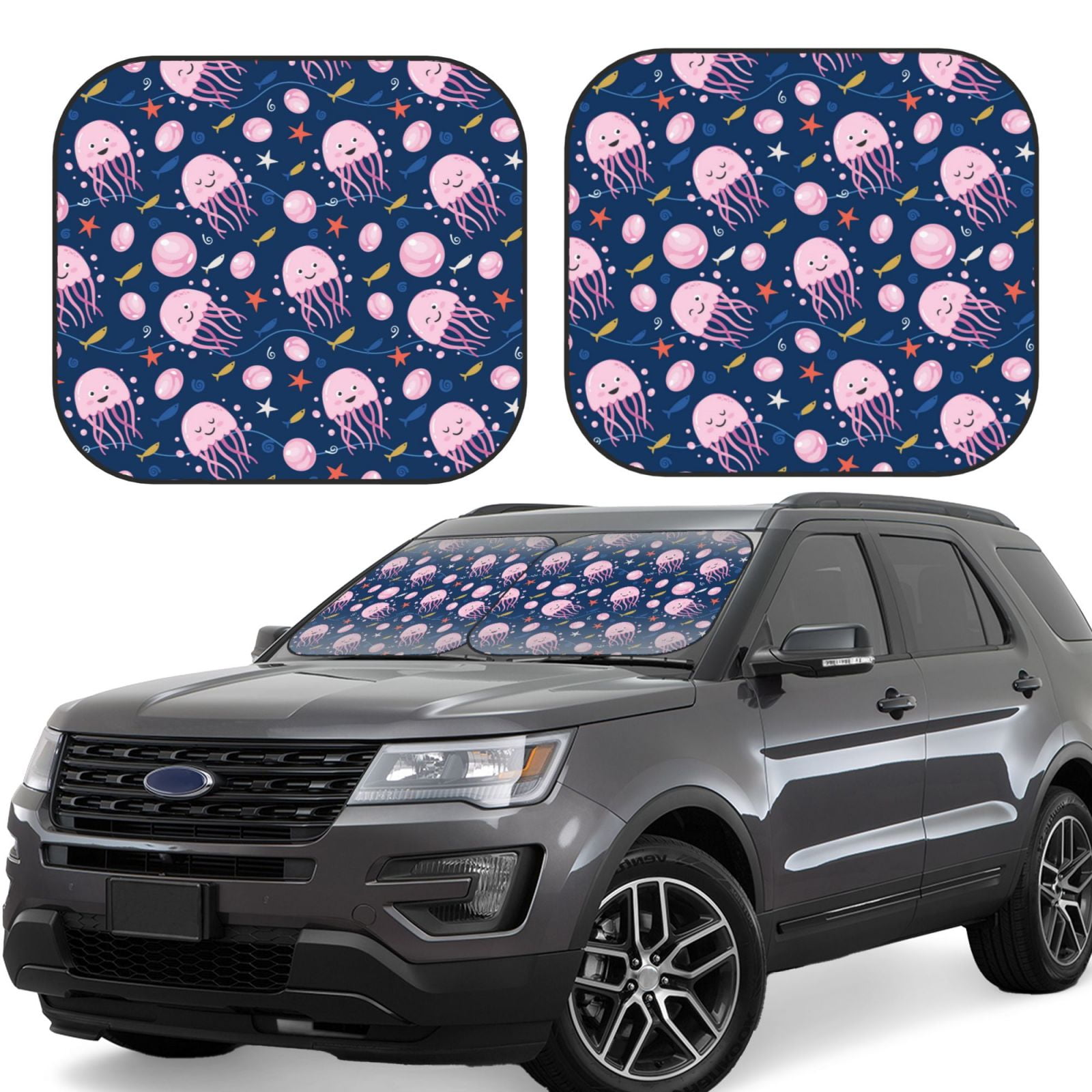 2 Piece Car Windshield Sun Shade - Cute Pink Jellyfish Foldable Front ...