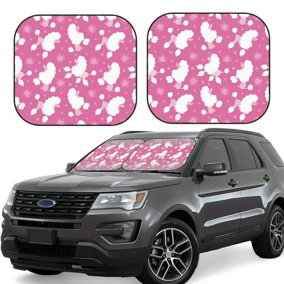 2 Piece Car Windshield Sun Shade - Cute Poodle Dog Pink Foldable Front ...