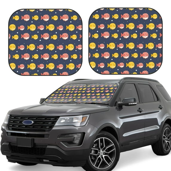 2 Piece Car Windshield Sun Shade - Cute Puffer Fish Foldable Front Car ...