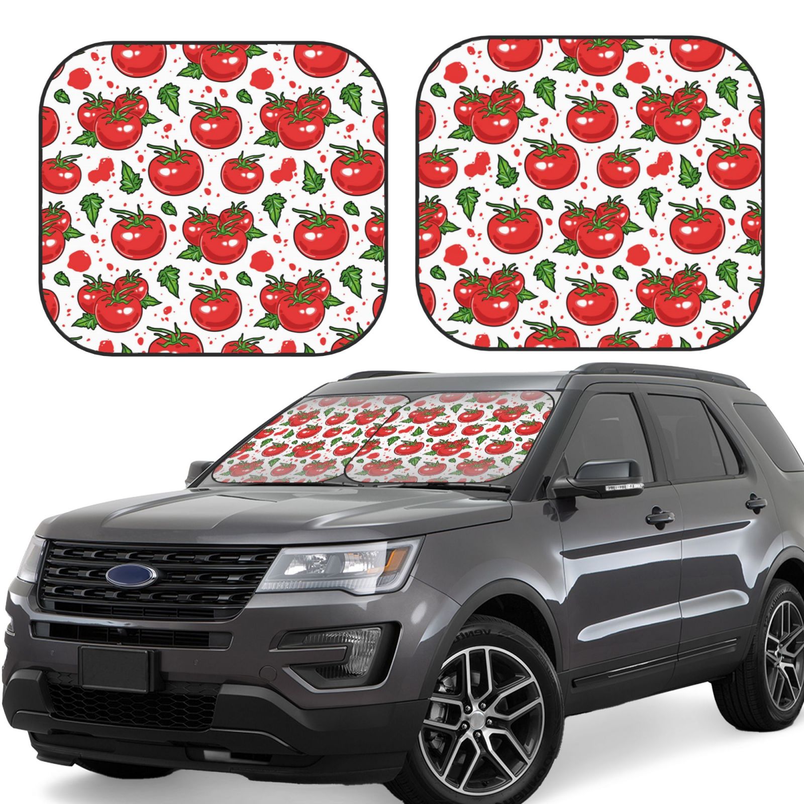 2 Piece Car Windshield Sun Shade - Cute Tomato Green Leaves Foldable ...