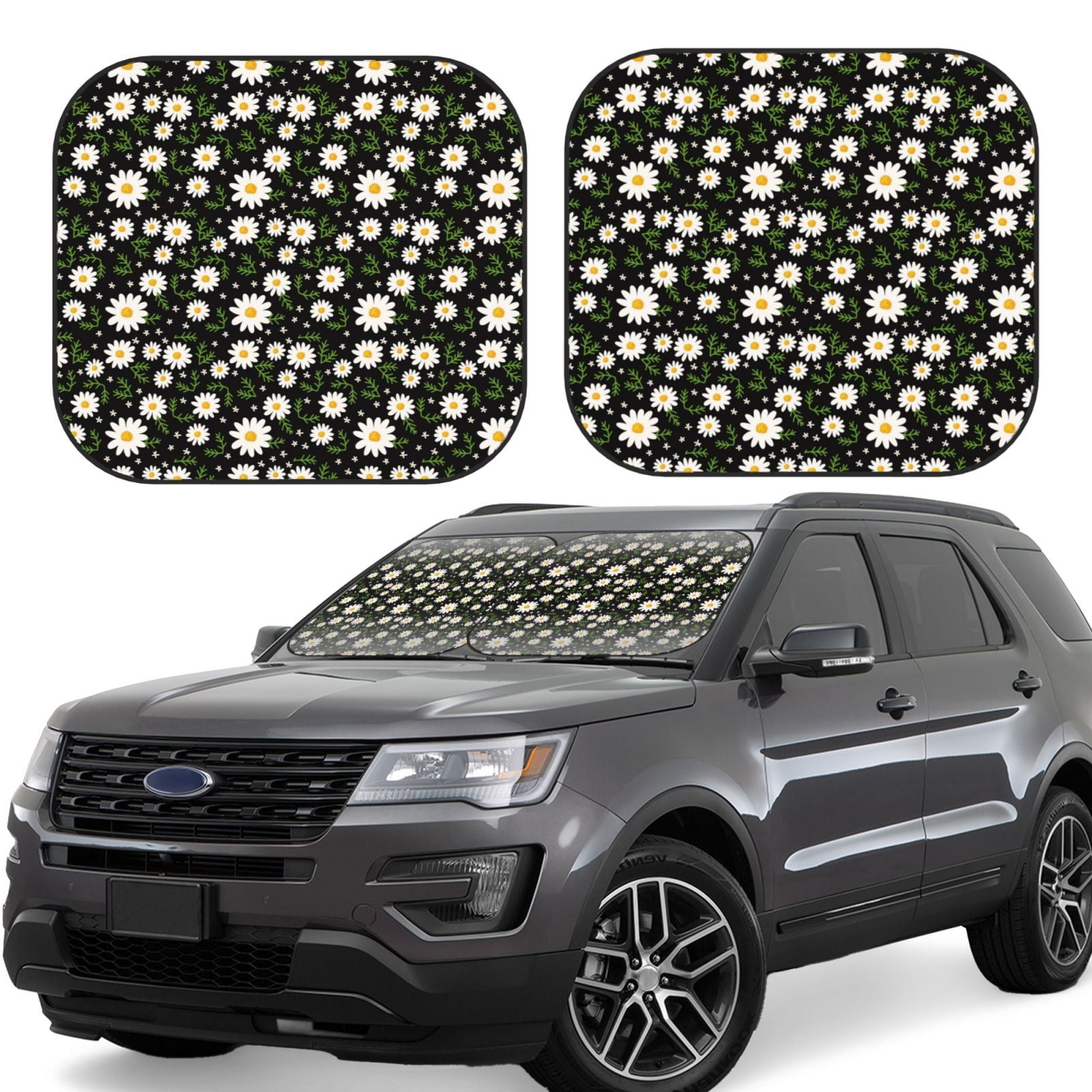 2 Piece Car Windshield Sun Shade - Daisy Print Foldable Front Car ...