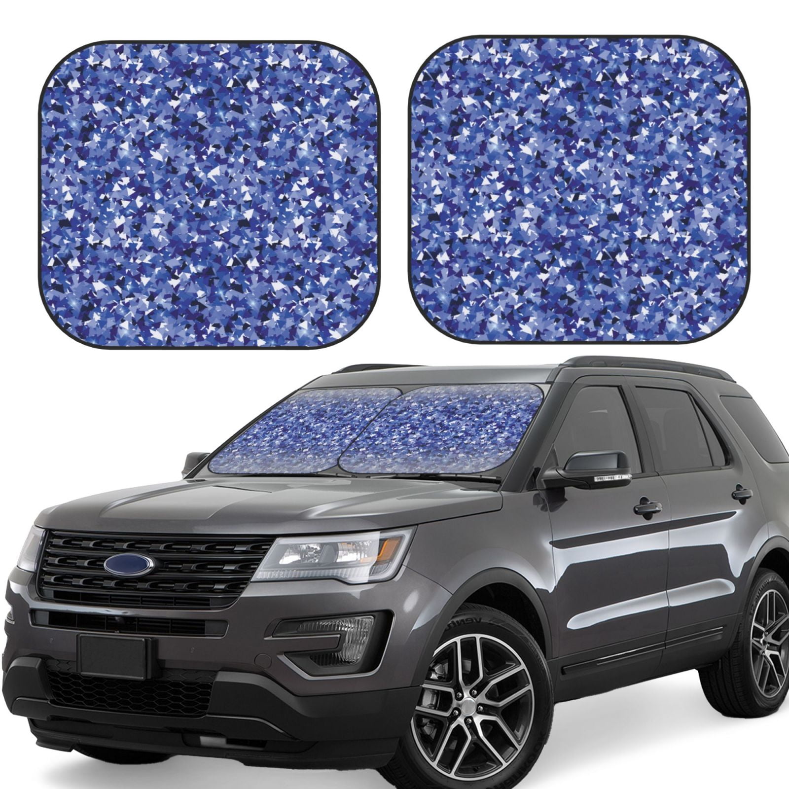 2 Piece Car Windshield Sun Shade - Dark Blue Glitter Patterns Foldable ...
