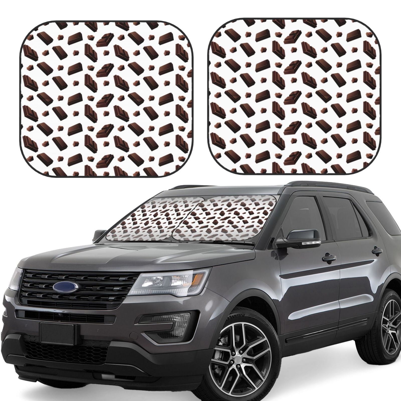 2 Piece Car Windshield Sun Shade - Dark Brown Chocolate Print Foldable ...