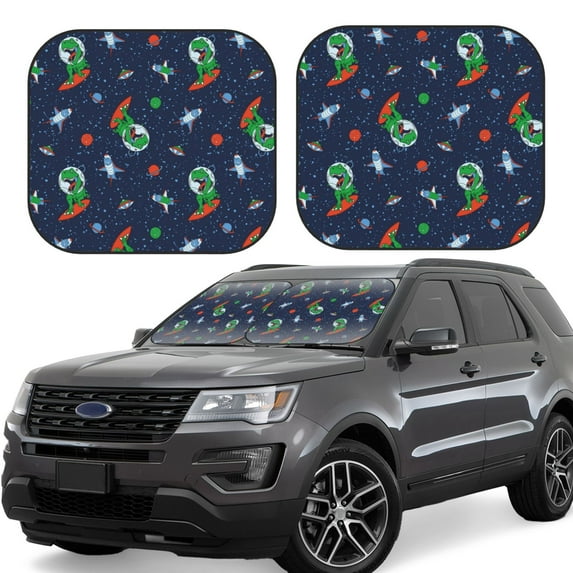 2 Piece Car Windshield Sun Shade - Dinosaur Astronaut Space -E Foldable ...