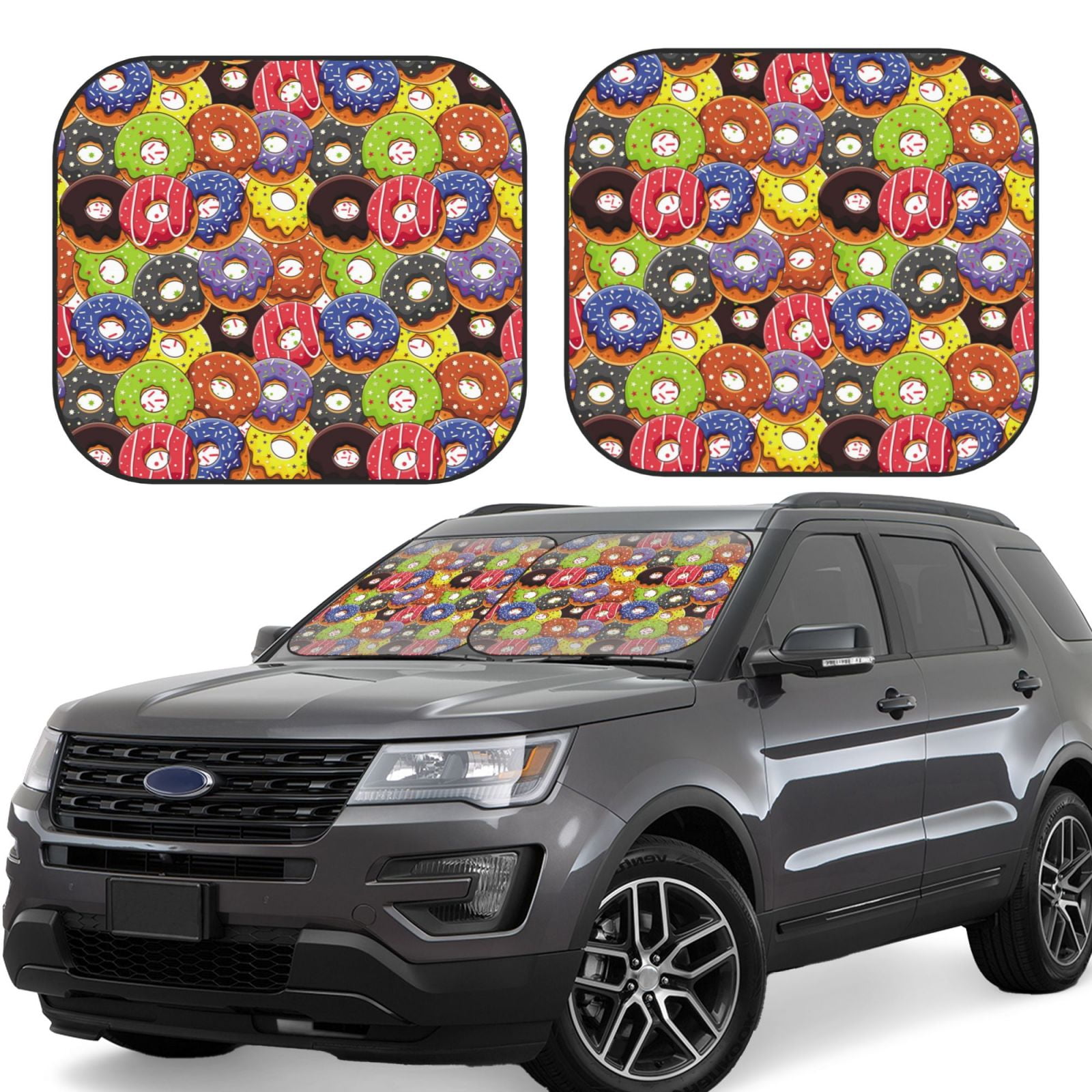 2 Piece Car Windshield Sun Shade - Donut Print No.9054 Foldable Front ...