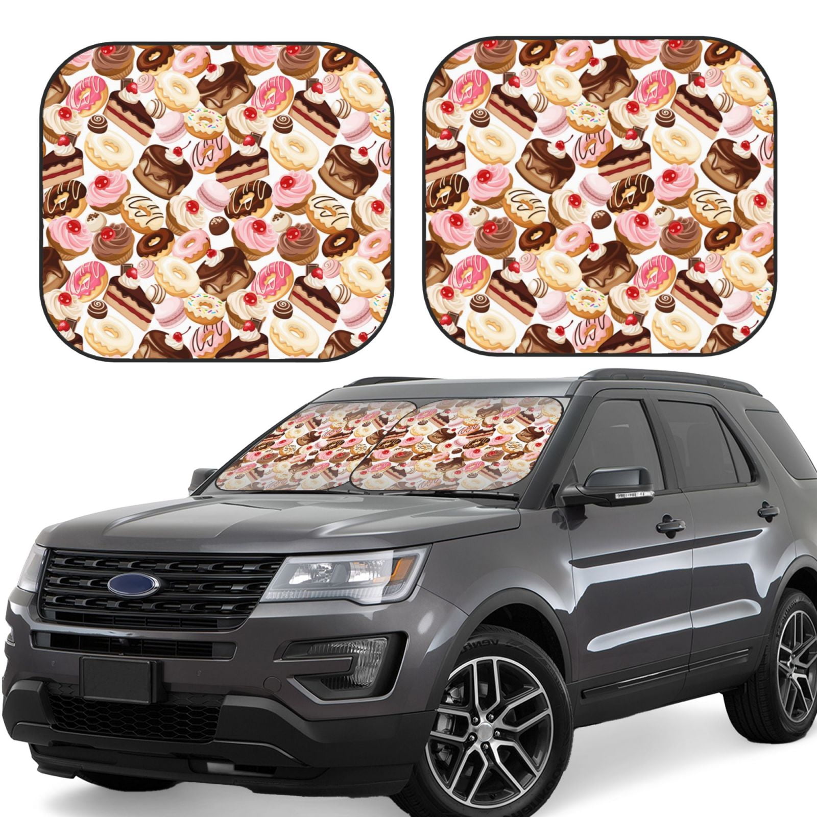 2 Piece Car Windshield Sun Shade - Doughnut Cake Prints Foldable Front ...