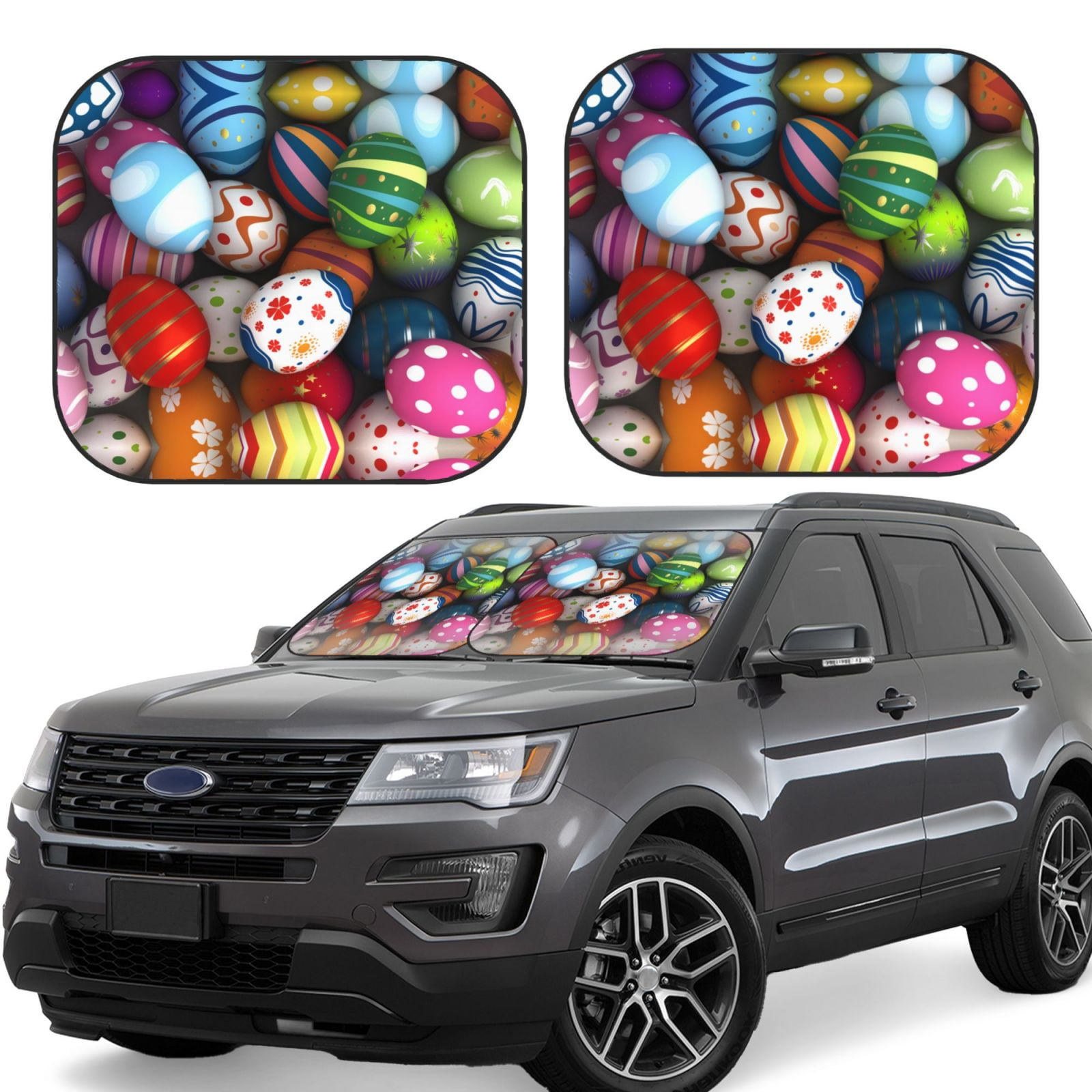 2 Piece Car Windshield Sun Shade - Easter Egg Foldable Front Car Window ...