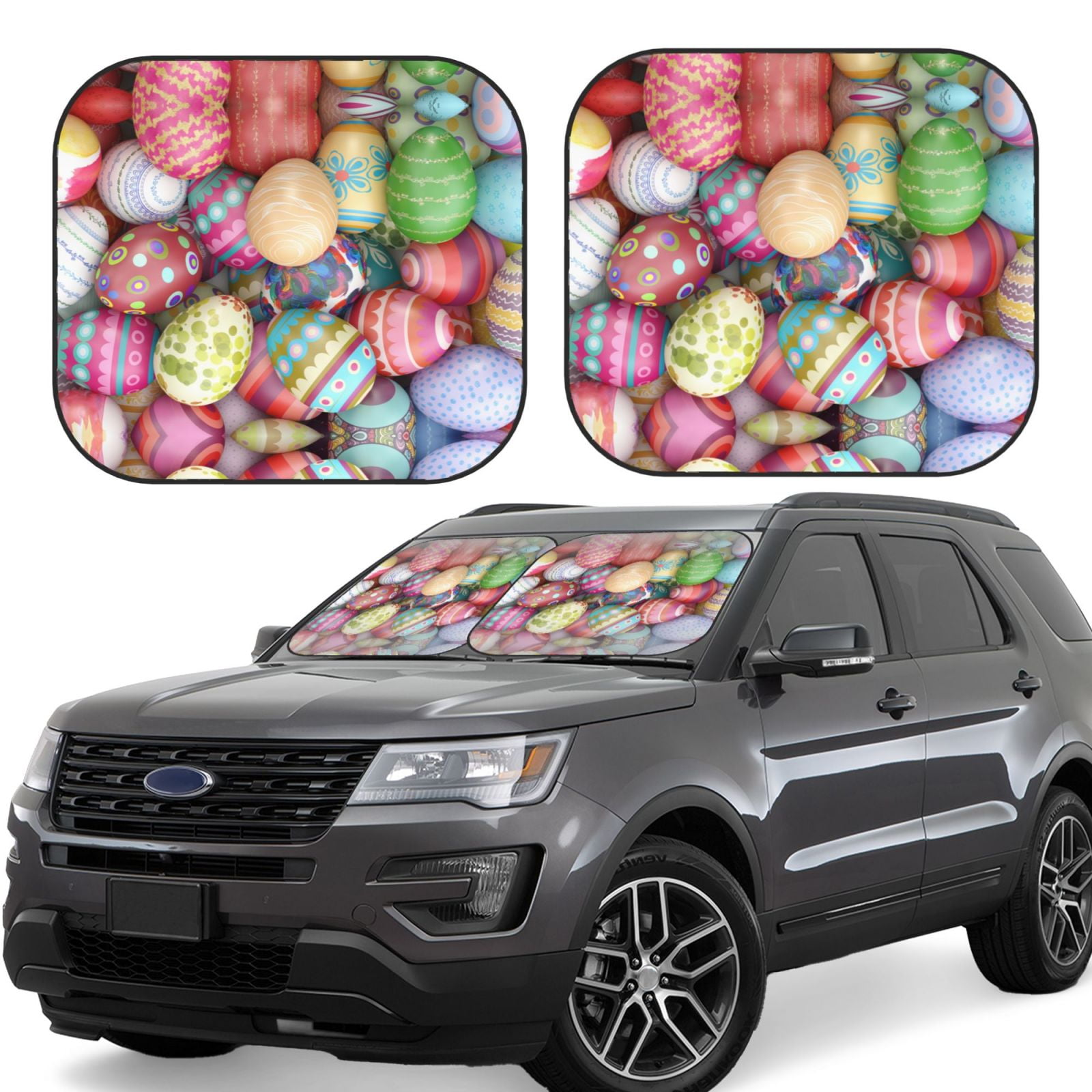 2 Piece Car Windshield Sun Shade - Easter Eggs Foldable Front Car ...
