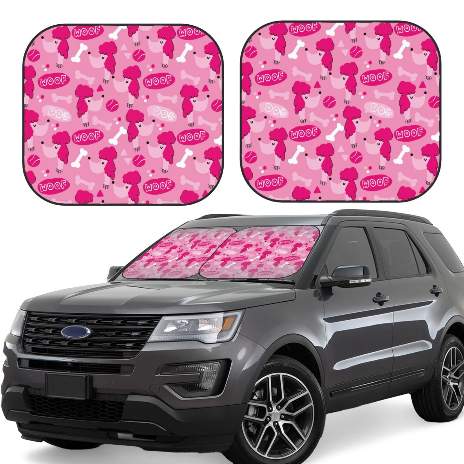 2 Piece Car Windshield Sun Shade - Elegant Cute Poodle Dog Rose Pink ...