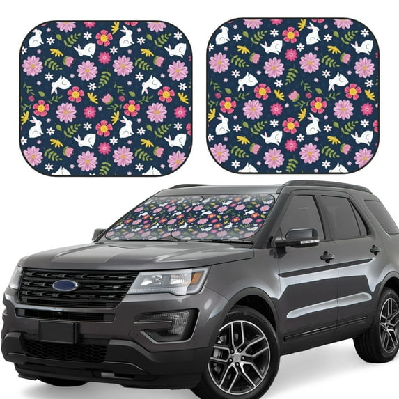 2 Piece Car Windshield Sun Shade - Elegant Cute Rabbit Flowers Foldable ...
