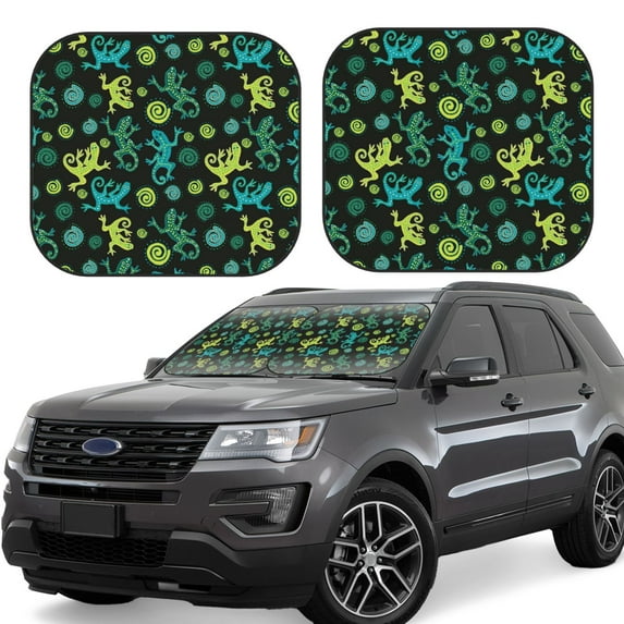 2 Piece Car Windshield Sun Shade - Exotic Abstract Cute Gecko Lizard ...