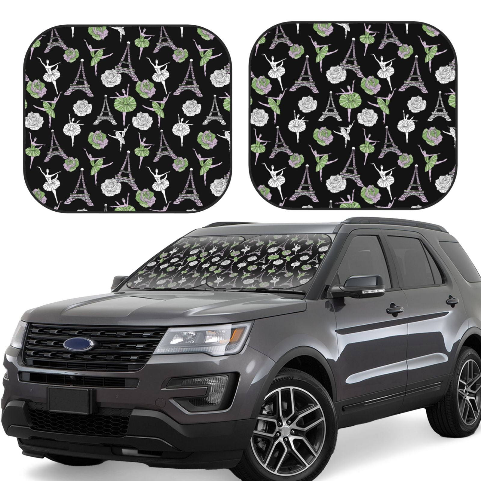 2 Piece Car Windshield Sun Shade - Flower Tower Ballet Foldable Front ...